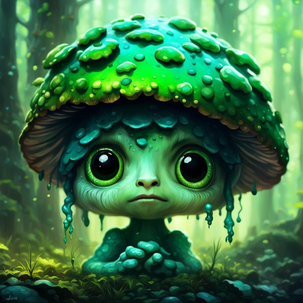 Insanely detailed photograph of an elaborate beautiful green shroom ...