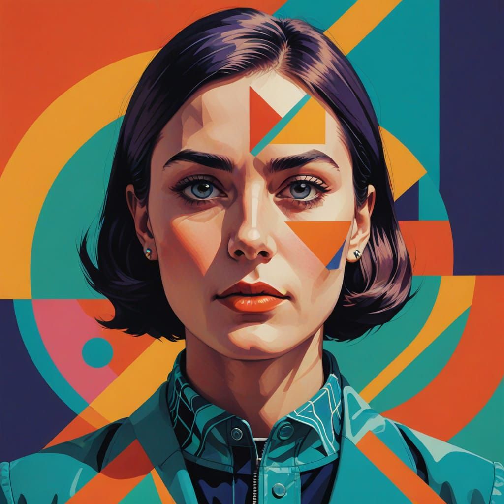 "Portrait, Screenprint, pop art, splash screen art, triadic colors ...