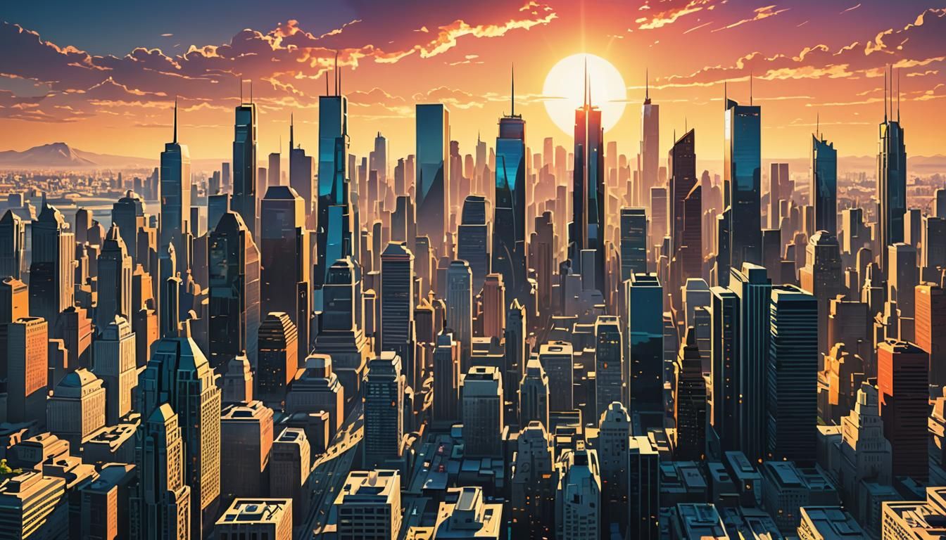 Metropolis Skyline modern full colored sunshine. realistic style - AI ...