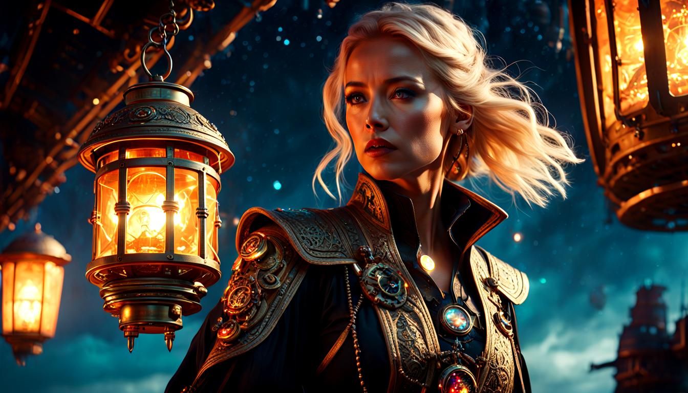 Space blonde with lanterns - AI Generated Artwork - NightCafe Creator