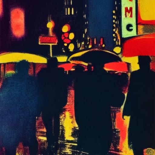 Graphic novel illustration, gangster, street walker floozy, Vibrant Saul Leiter colorful night ...