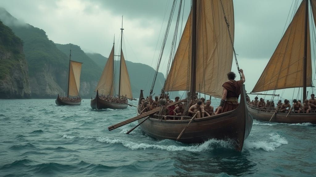 Ancient Greek Explorer Leads Fleet Through Treache... - AI Art