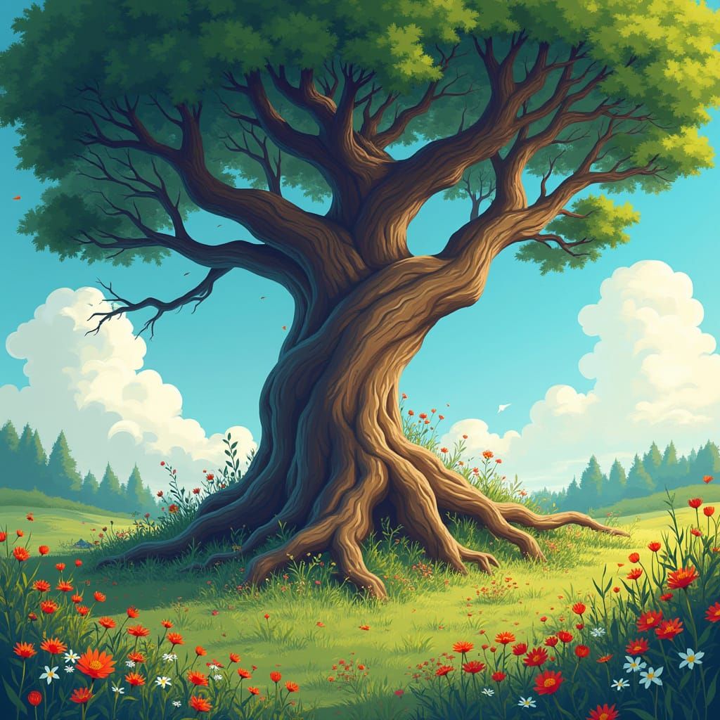 a colossal, ancient tree - Majestic Ancient Tree in Vibran...