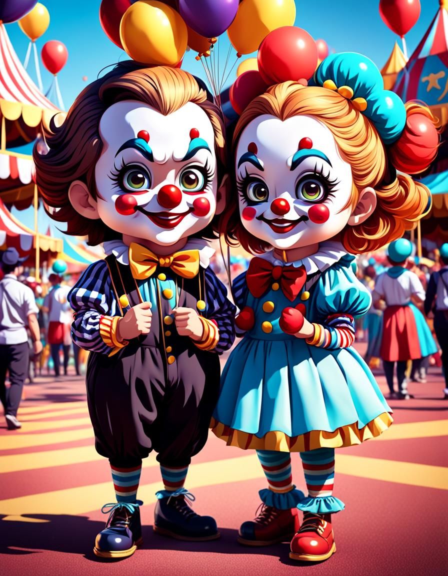 Chibi Boy and Girl work as Clown at Carnival - AI Generated Artwork ...