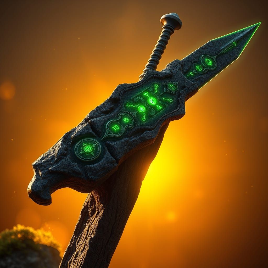 Ancient Stone Sword Radiates Primal Magic in Hyper... - AI Art