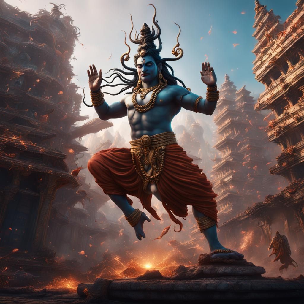Shiva dancing while buildings fall - AI Generated Artwork - NightCafe ...