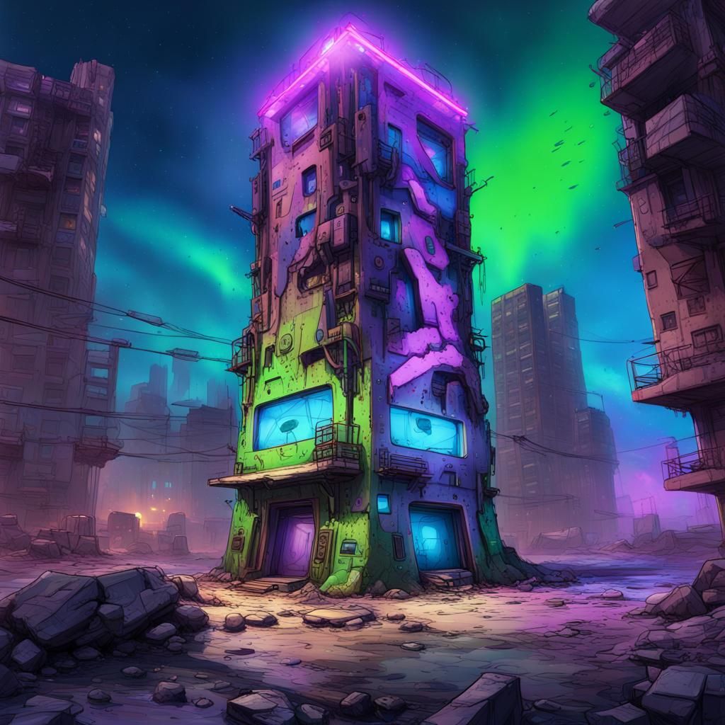 Borderlands. Destroyed bandit quarter of Lectra City (Promethea). - AI ...