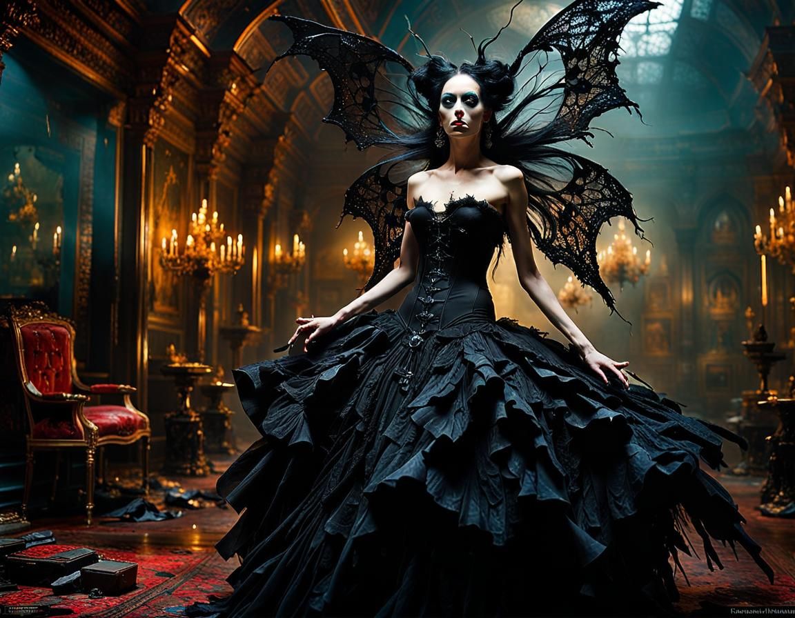 gothic fairy in black ballgown - AI Generated Artwork - NightCafe Creator