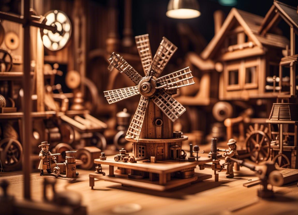 wooden toys;🧒🧒 playing with hand-cranked wooden windmill automata ...