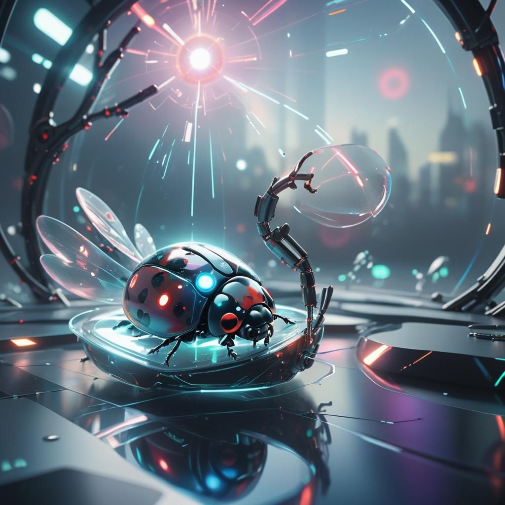 Ladybug in Futuristic Holographic Interface