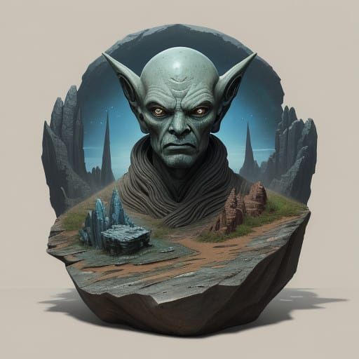 Earth-Toned Clay Alien with Triangular Emblem - AI Art