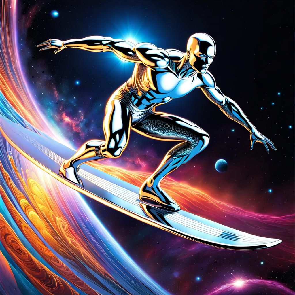 Silver Surfer surfing on a Cosmic Wave - AI Generated Artwork ...