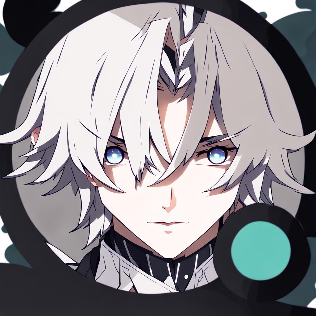 anime male, pale skin, black hair, long hair. white hair. genshin ...