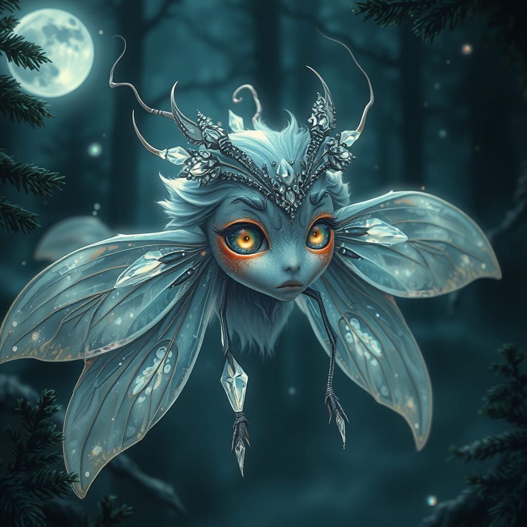 Ghostly Moth Girl in Ethereal Moonlight - AI Art