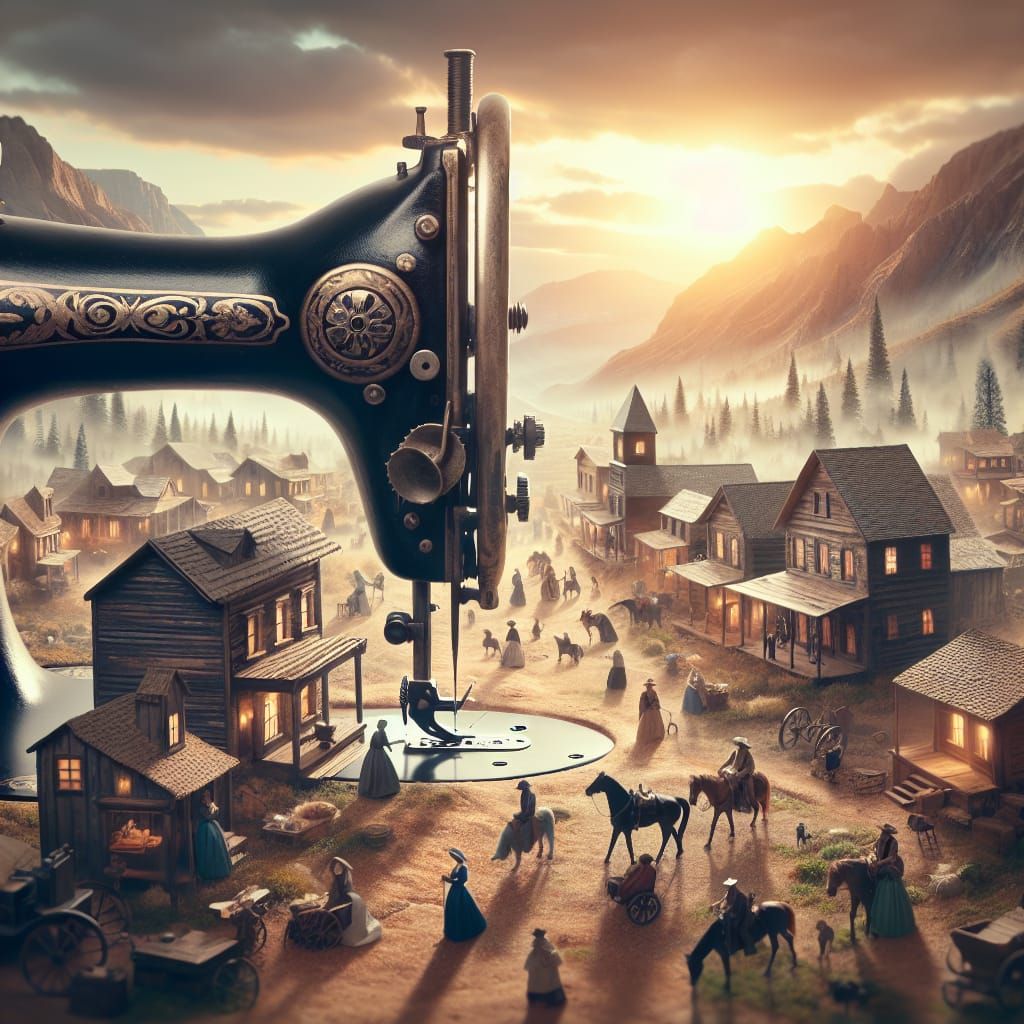 Mini western scene under an ild sewing machine