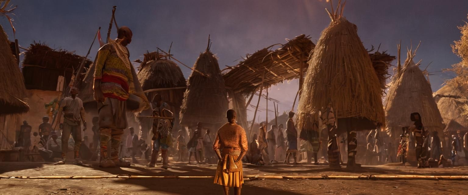 African Village Dambe Fighters in Vibrant Matte Pa... - AI Art