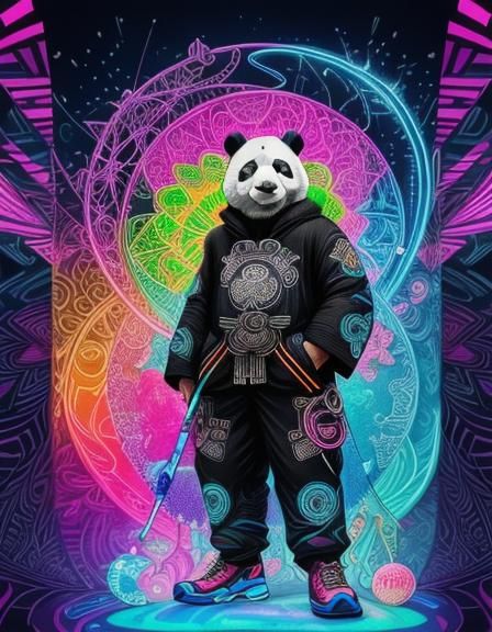 Hyper detailed cubist (psychedelic artwork of a panda:1,8) made of ...