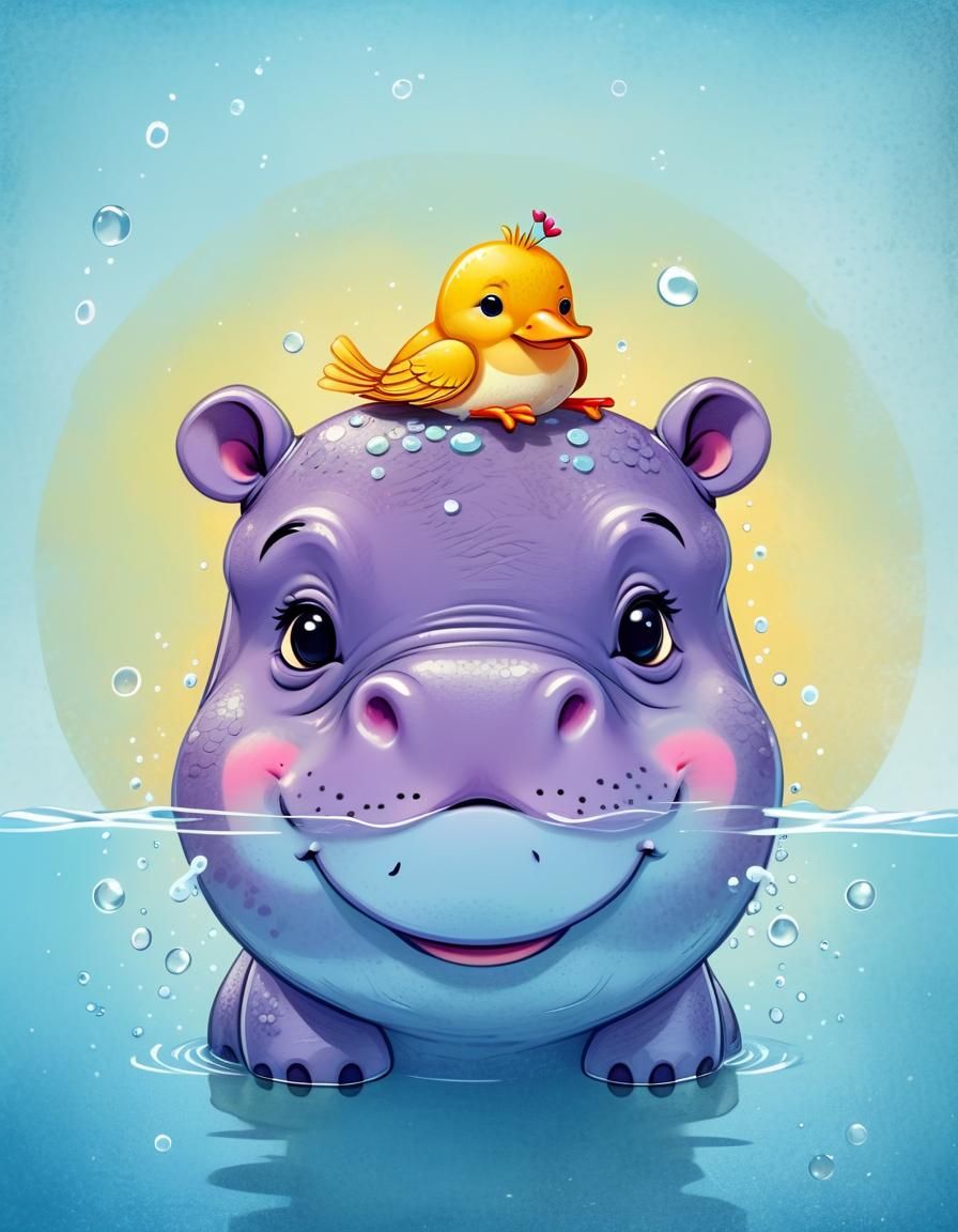 A Cute Hippo with little Bird - AI Generated Artwork - NightCafe Creator
