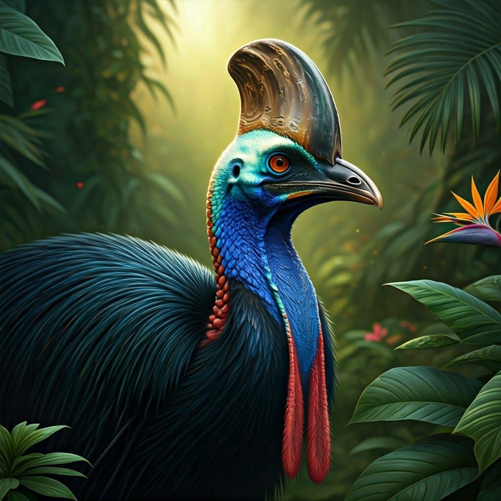 Cassowary - a living dinosaur - Hyperrealistic Jungle Cassow...