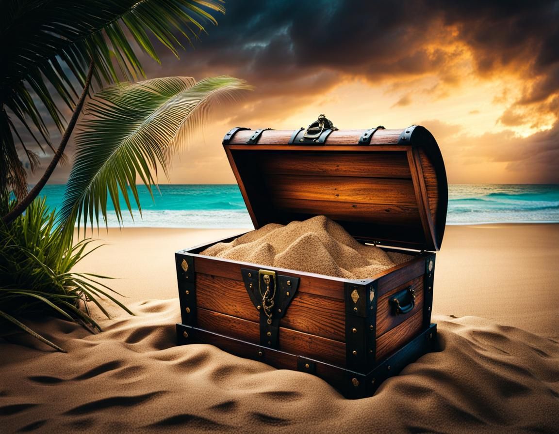 Pirate chest on the beach #2 - AI Generated Artwork - NightCafe Creator