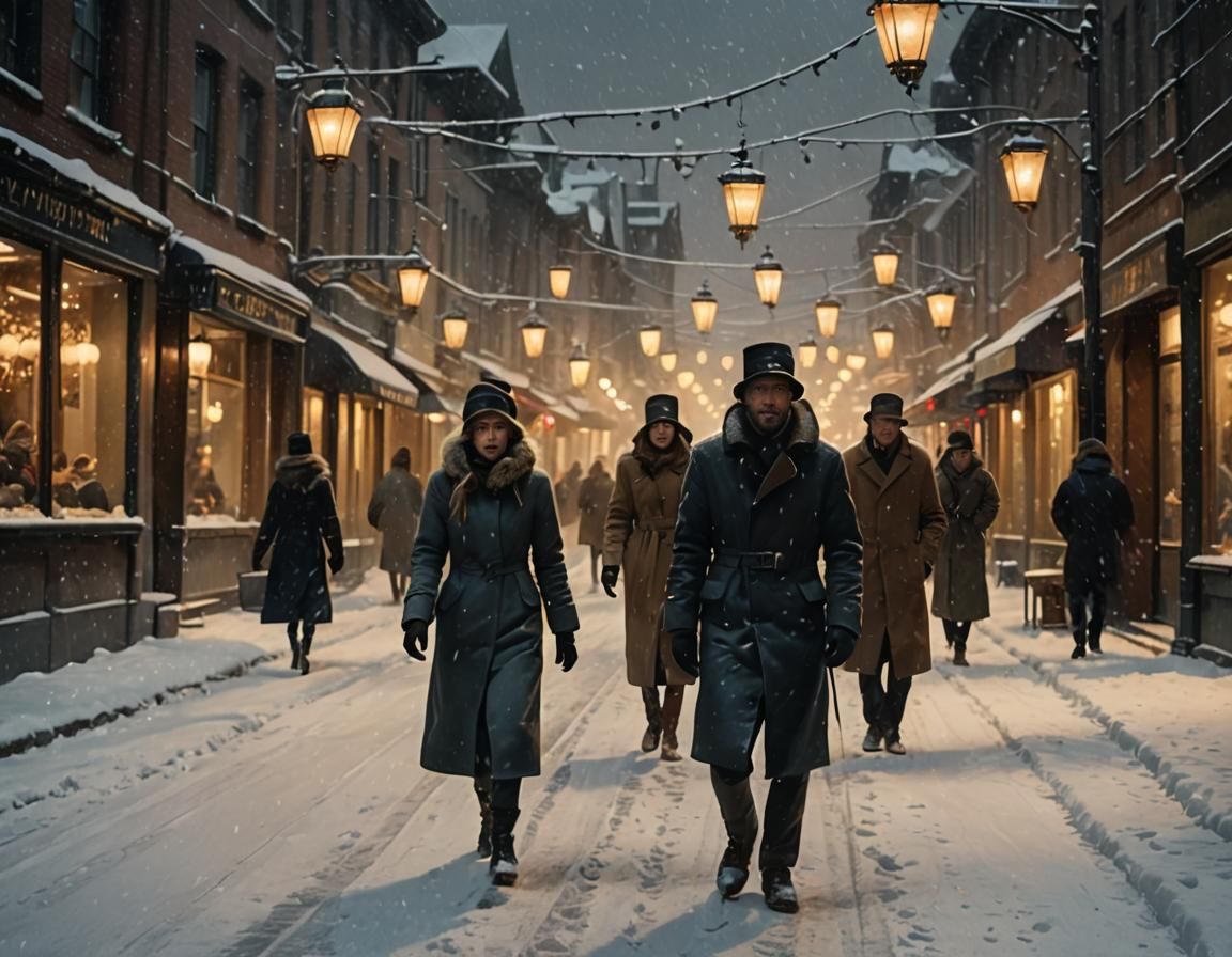 Winter 12 - Snowy Urban Scene in Moody Oil Painting Style