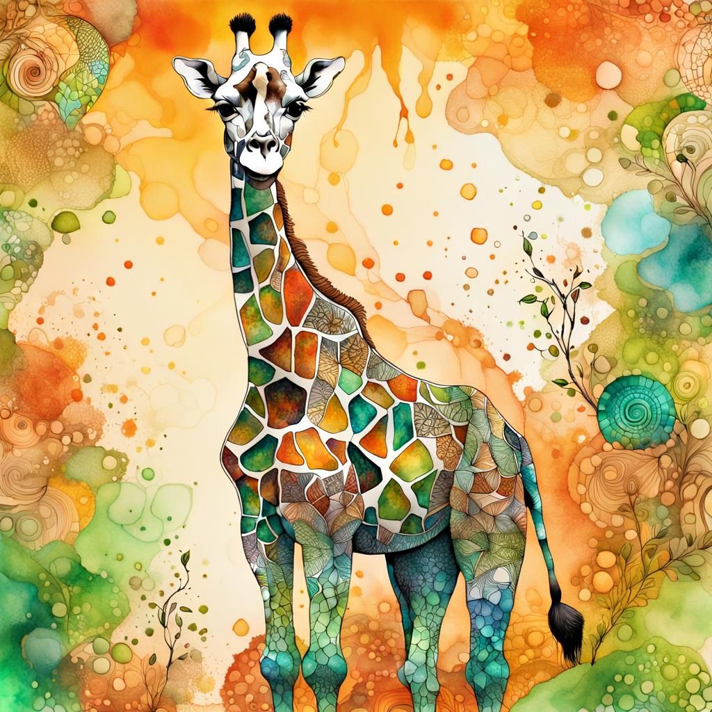 Zentangle Alcohol Ink Giraffe - AI Generated Artwork - NightCafe Creator