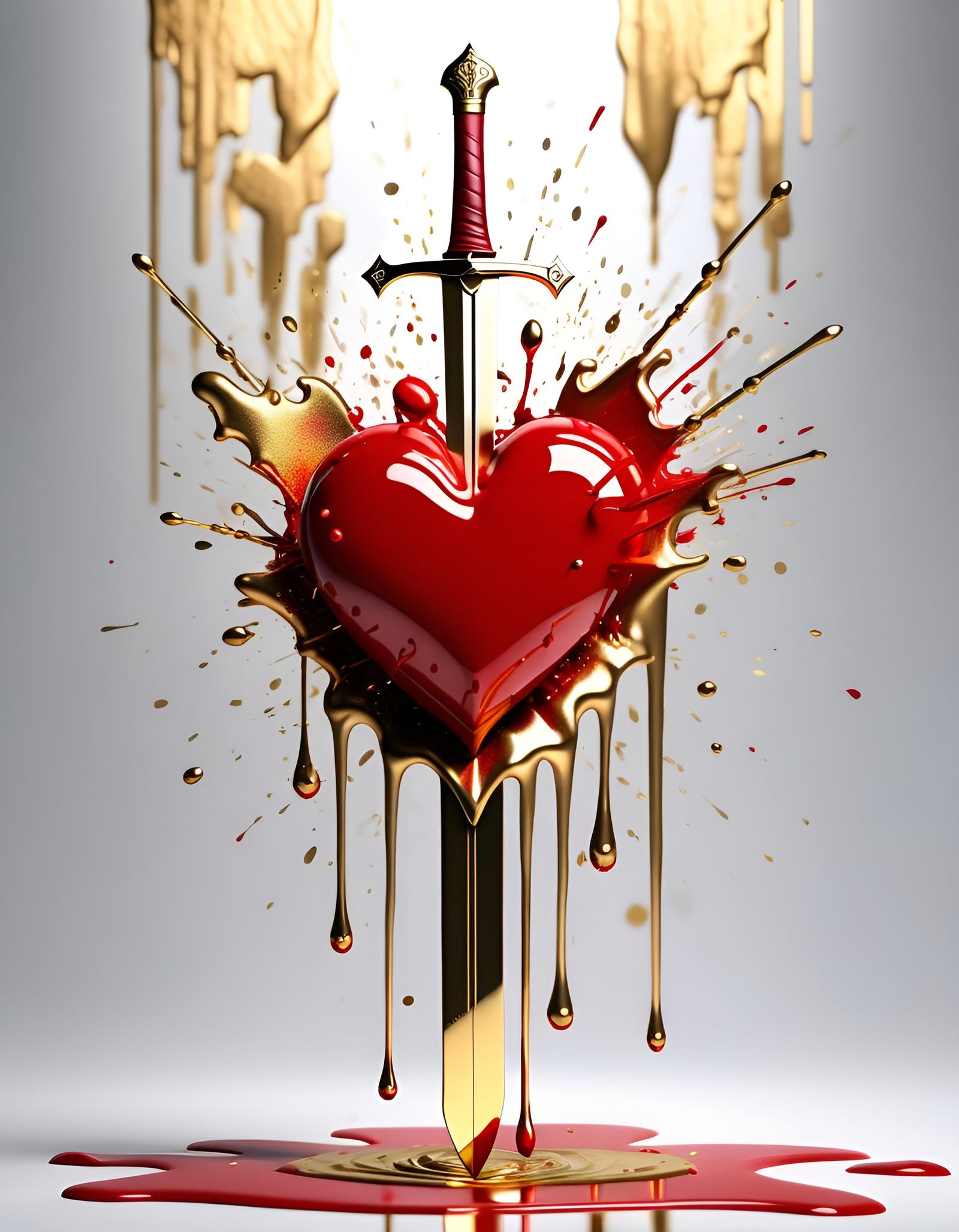 Red heart shape with a gold sword going from top to bottom splash art ...
