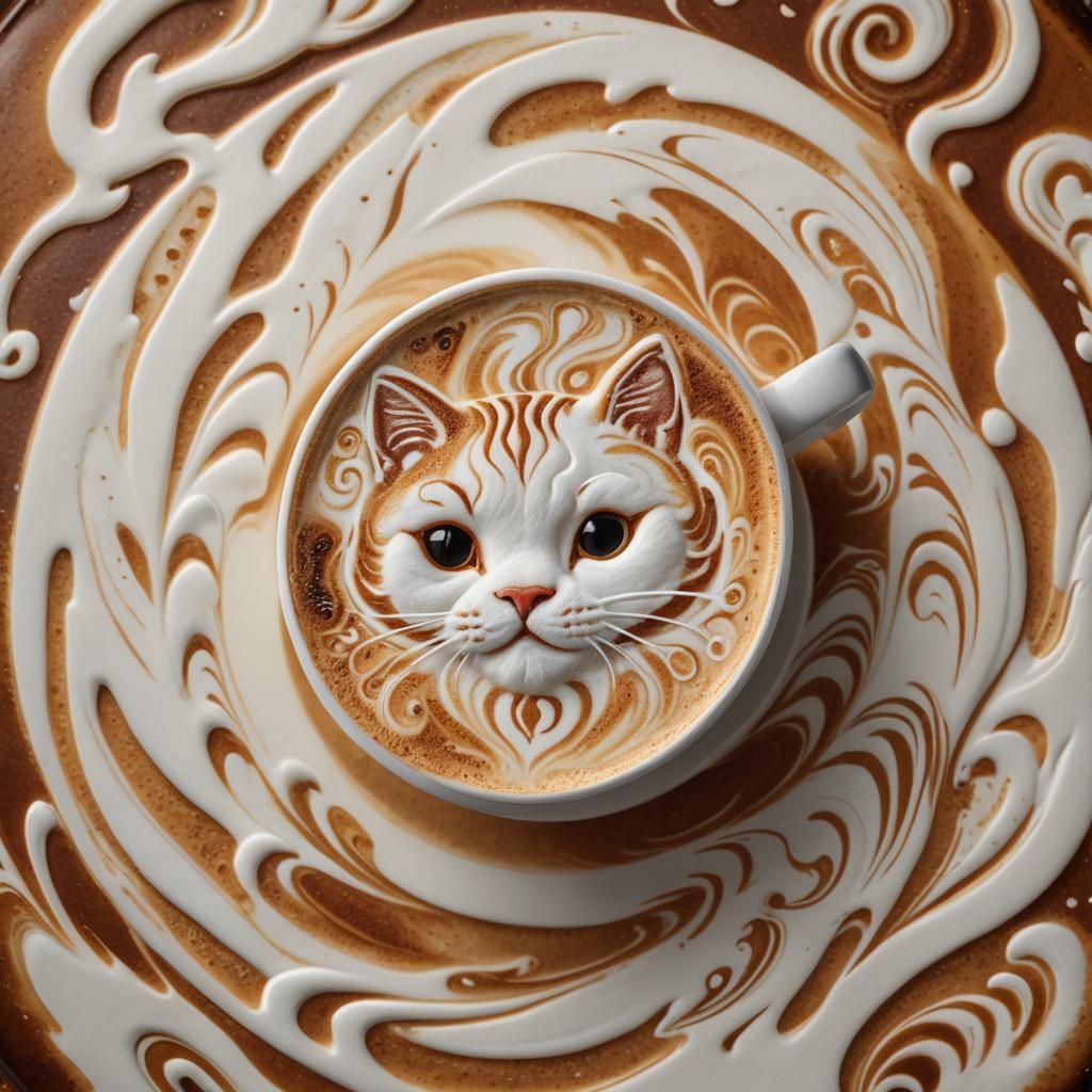 Latte Kitty - Hyper-Realistic Latte Art of a Feline Face