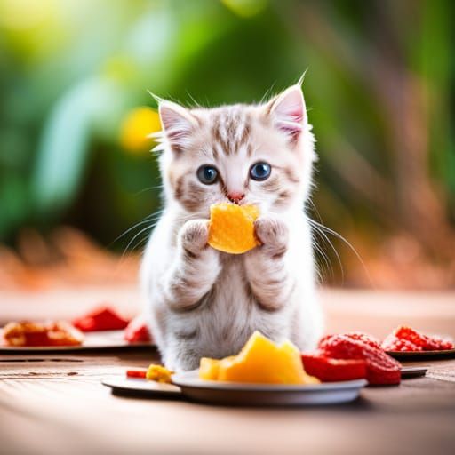 Cute cat eating food - AI Generated Artwork - NightCafe Creator