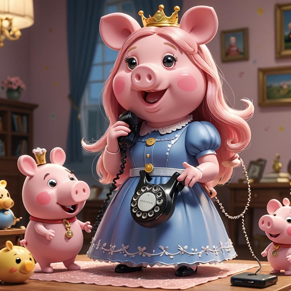 Peppa pig mixed with Ms. Piggy, talking on a Mickey Mouse Princess ...