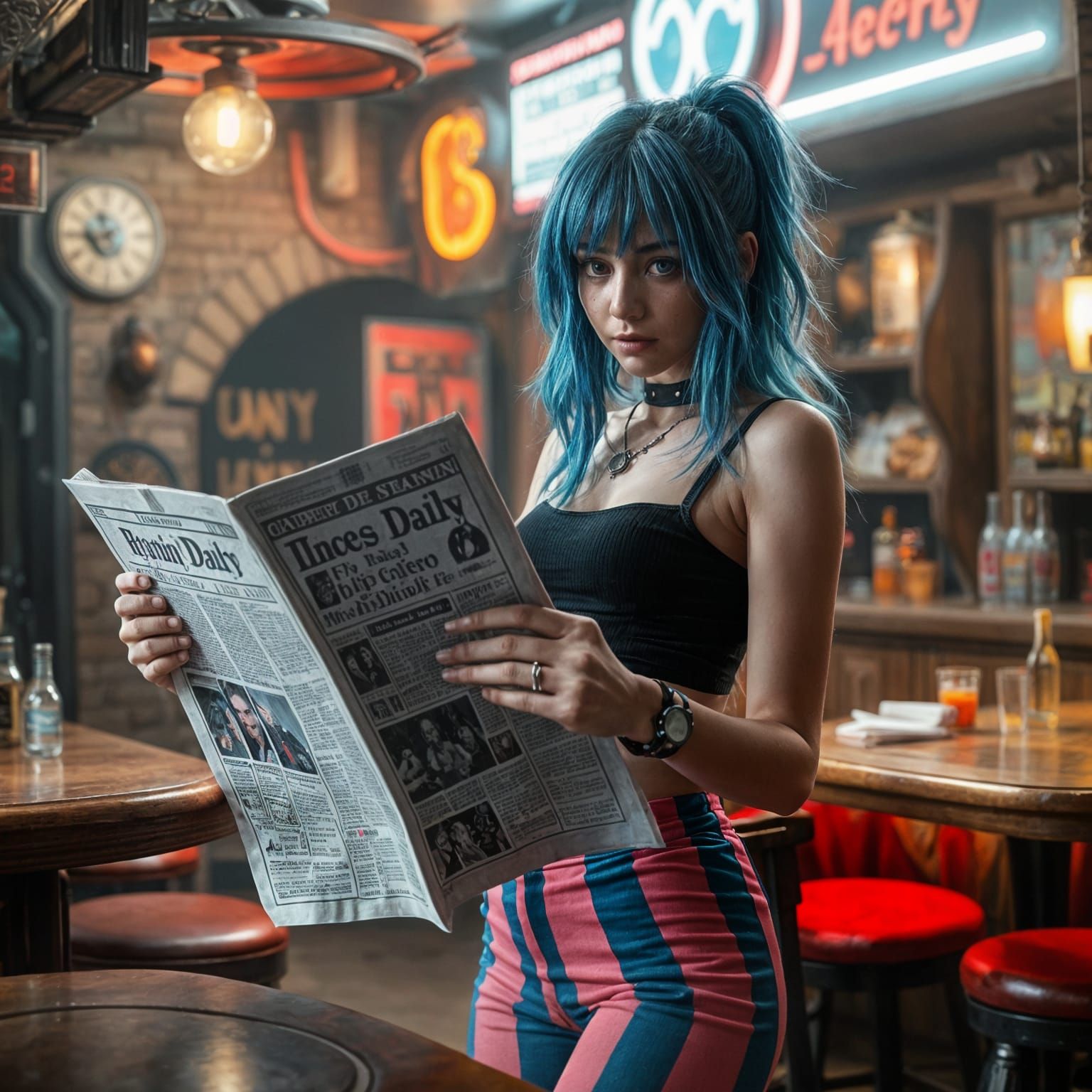 Jinx reading the newspaper 'Arcane Daily'