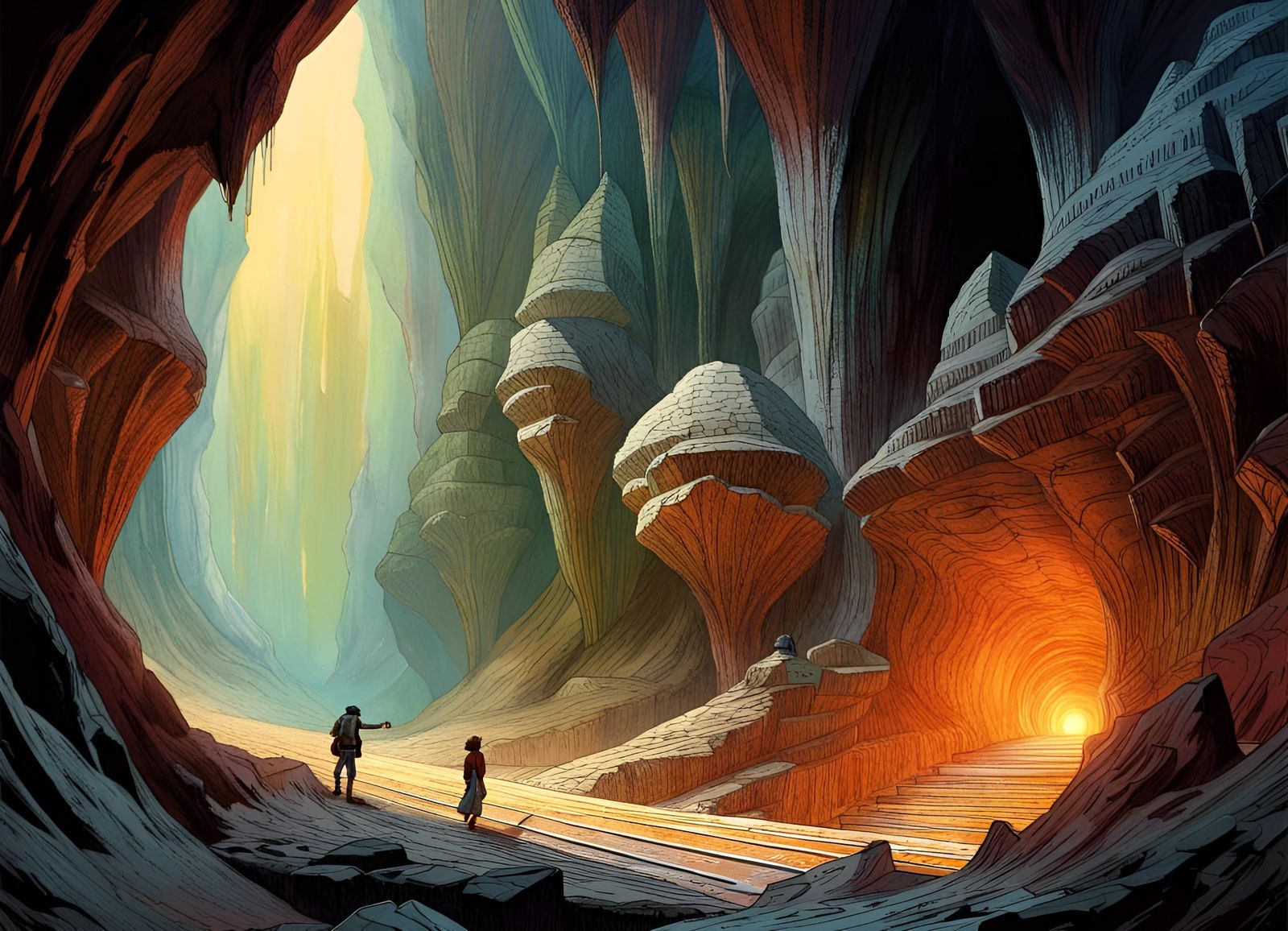 Exploring the Vast Caverns on the Crystal Planet by David A. Hardy ...