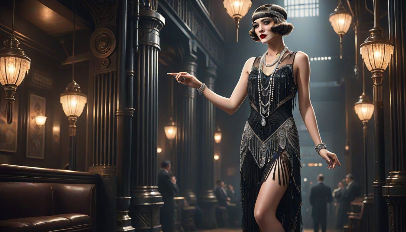 Retro-Futuristic Flapper Goddess in Spotlight - AI Art