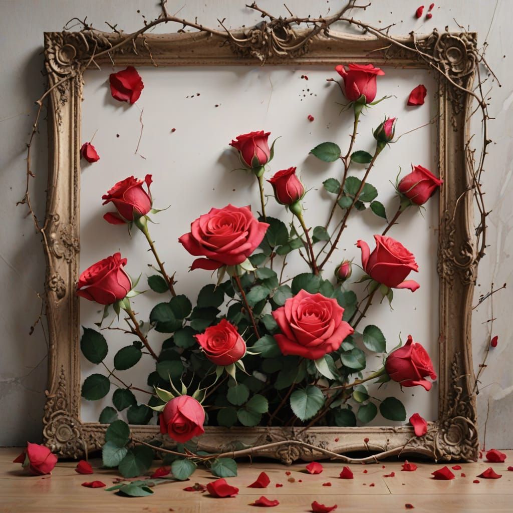 Framed Red Roses - Roses Escape Their Frame in a Whimsical F...