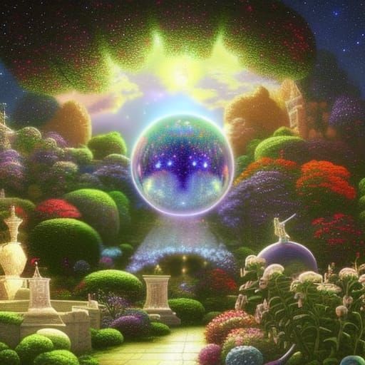 Ray tracing, a symmetrical translucent orb, a center shot of an orb ...