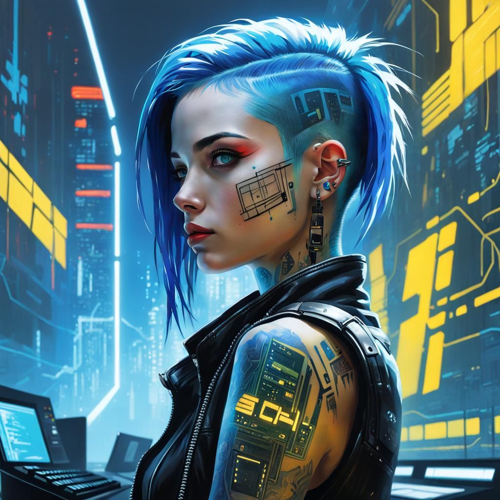 Blue haired hacker - AI Generated Artwork - NightCafe Creator