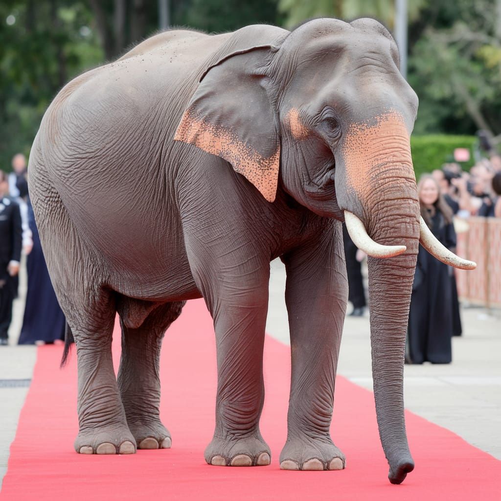 Elegant Elephants Stroll the Red Carpet at a Luxur... - AI Art