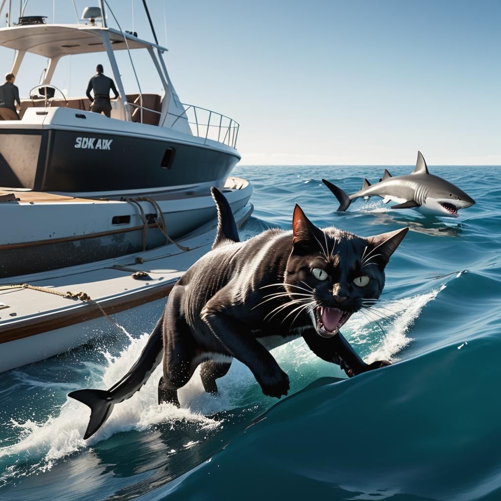 Cat-Shark deadly on land and sea - AI Generated Artwork - NightCafe Creator