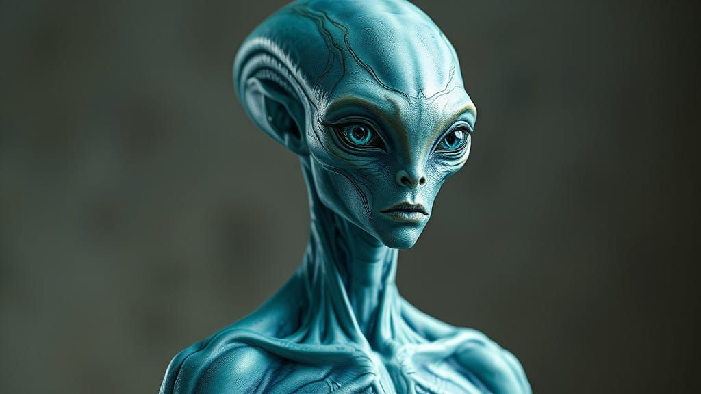 Ethereal Teal Alien Goddess in Hyper-Realistic Glo... - AI Art