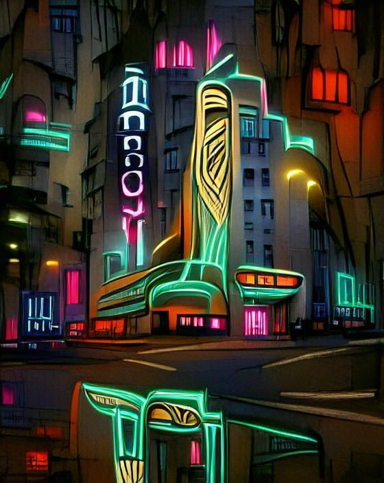 Neon city art deco - AI Generated Artwork - NightCafe Creator
