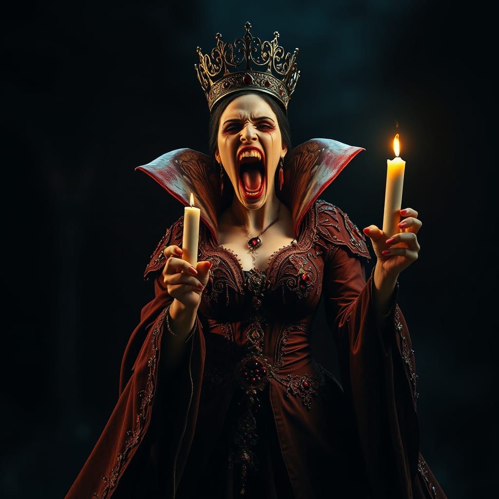 Ethereal Vampire Queen Reigns in Darkness, Crowned... - AI Art