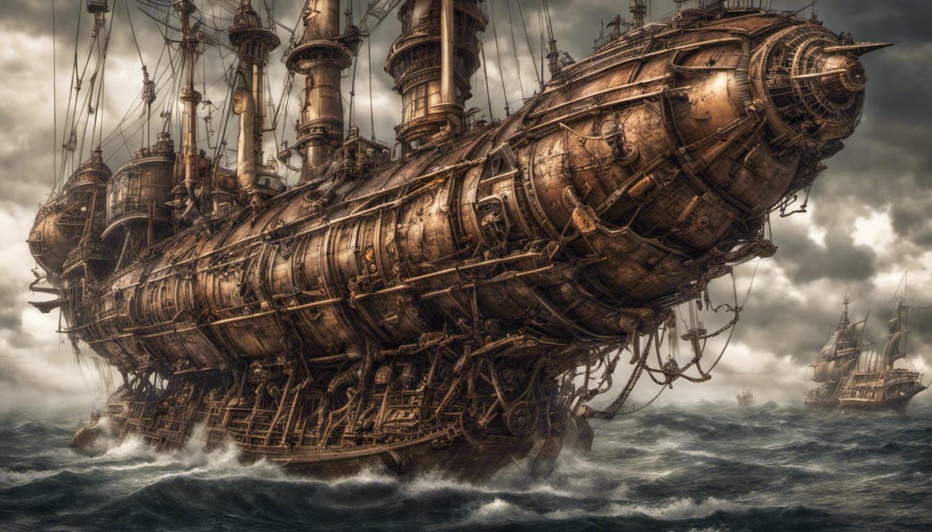 steampunk air-sea ship - AI Generated Artwork - NightCafe Creator