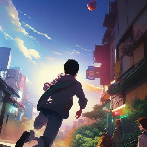 Boys running - anime - AI Generated Artwork - NightCafe Creator