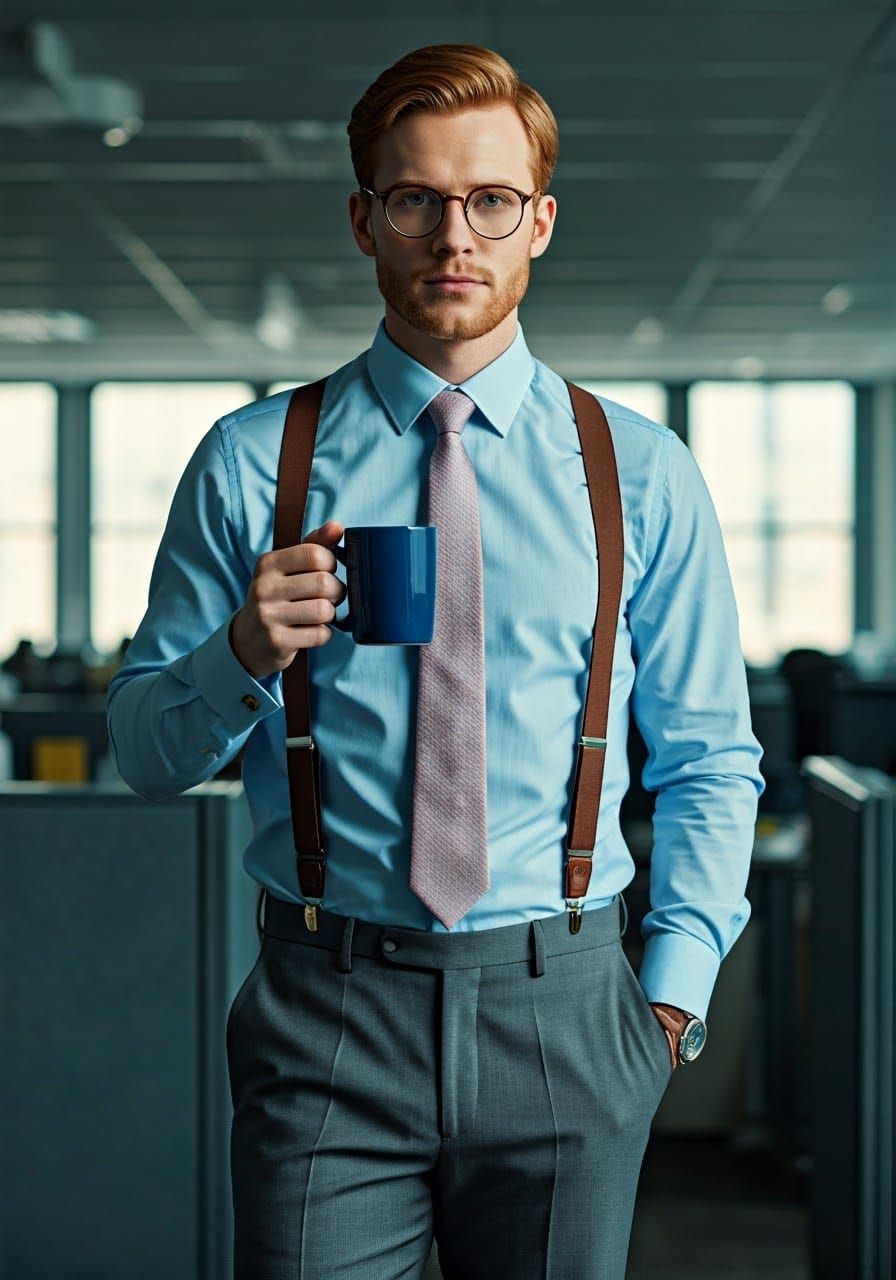 At his office - Dapper Executive Captured in Cinematic Offic...