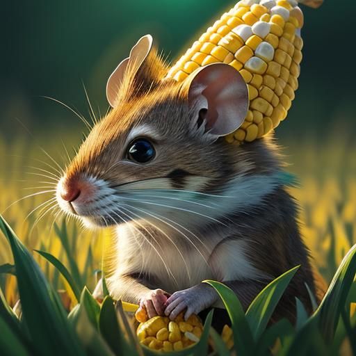 ear of corn with a field mouse balancing and eating - AI Generated ...