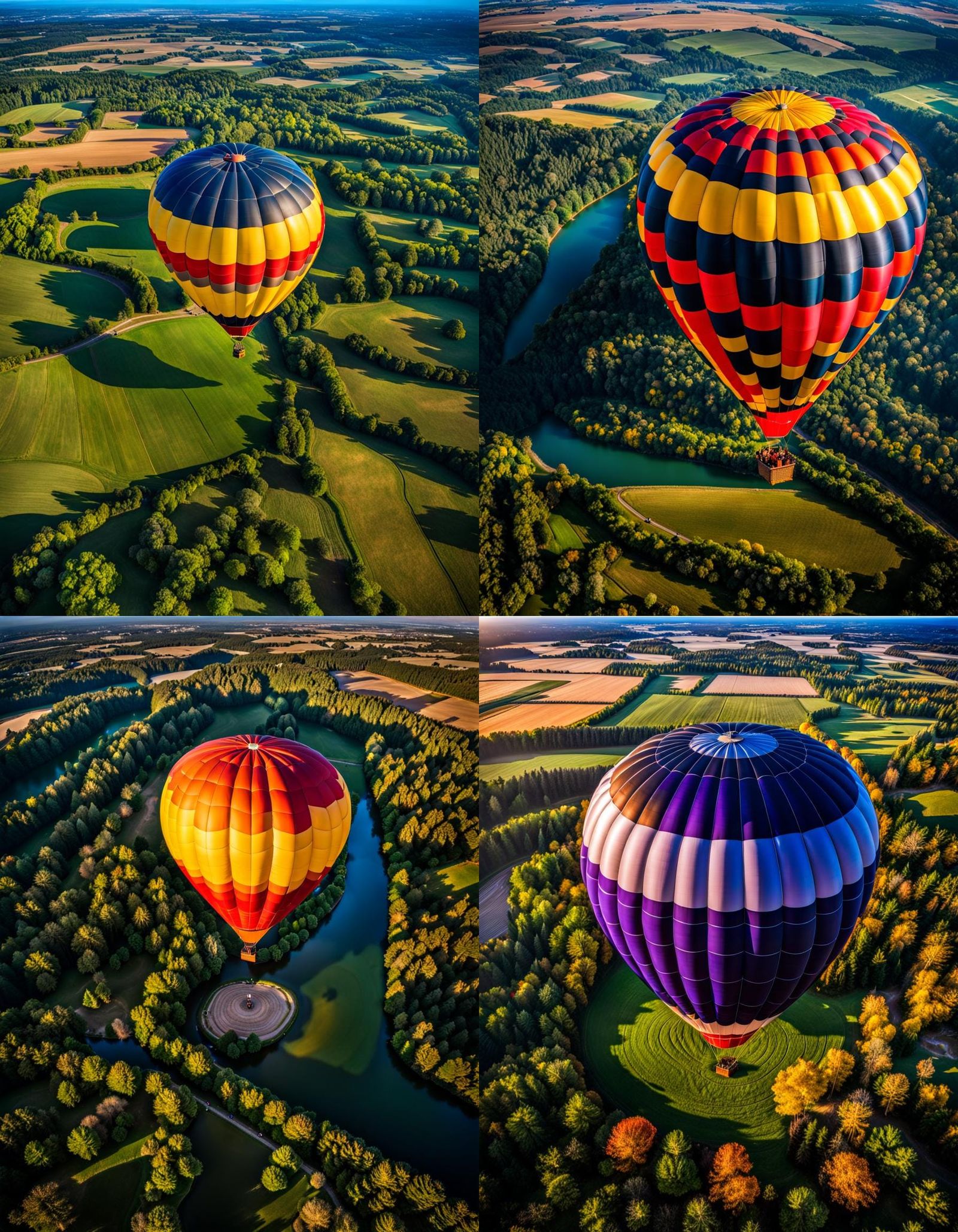 View from above, a hot air balloon high in the sky, nikon d850, hdri ...