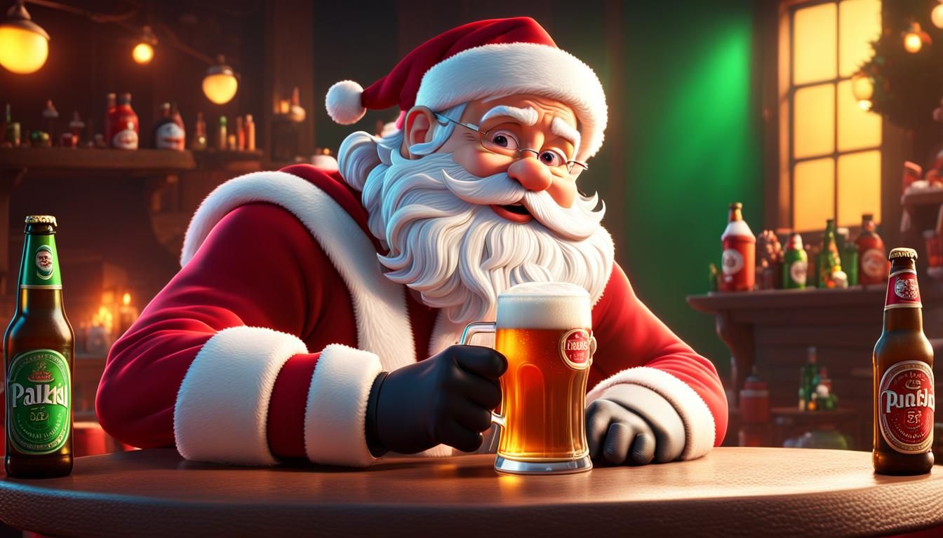 Santa Claus drinking beer - AI Generated Artwork - NightCafe Creator
