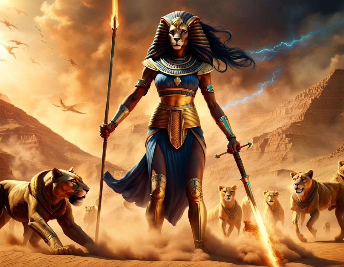 Sekhmet, in battle 1 - AI Generated Artwork - NightCafe Creator