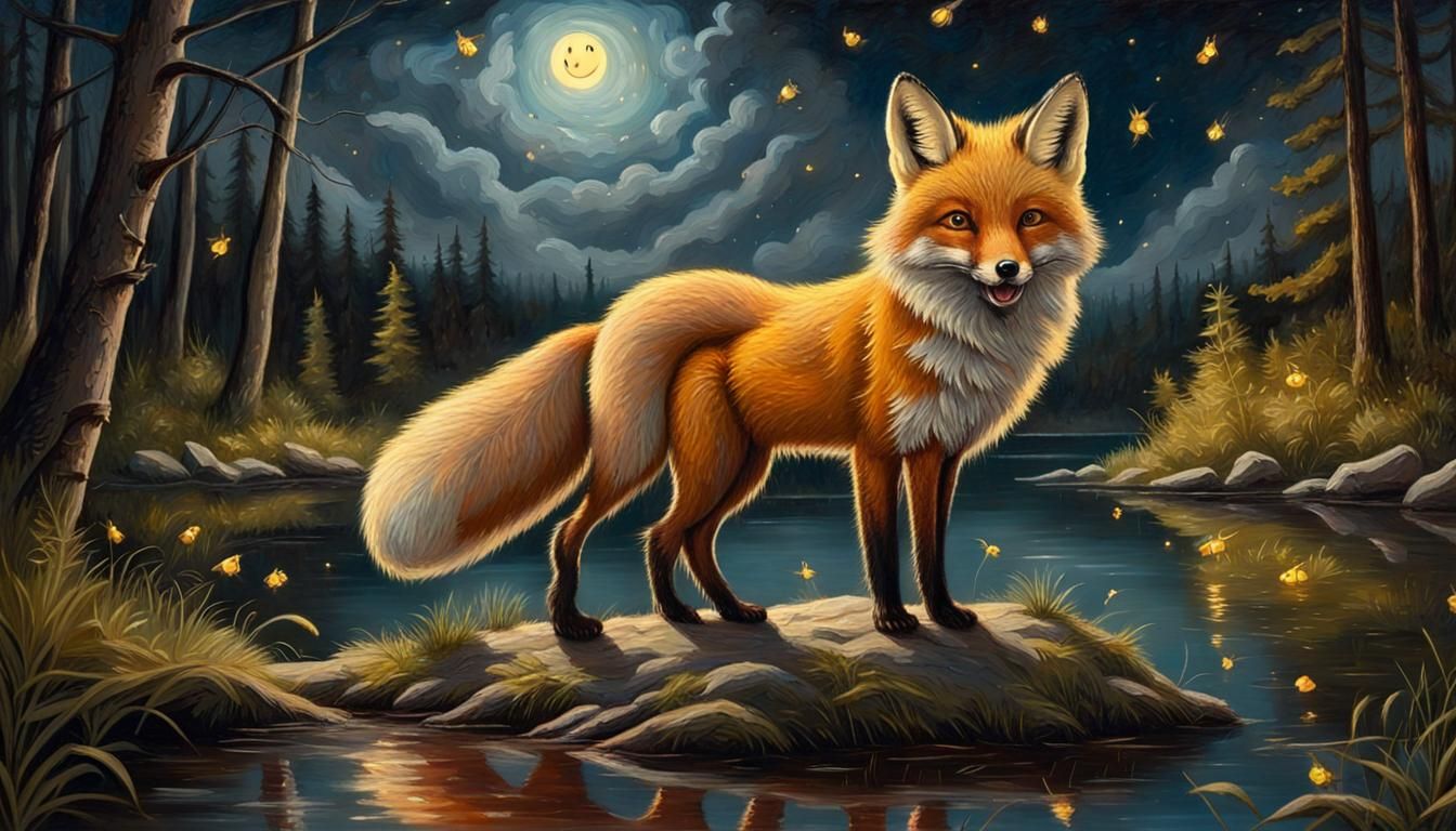 the little cute fluffy golden fox felt immense joy and excitement. show ...