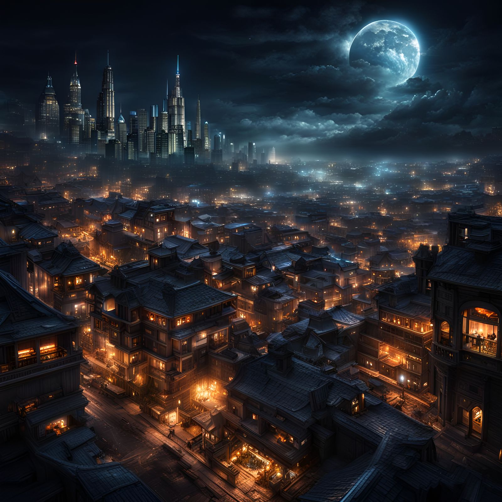 Fantasy Nighttime Cityscape - AI Generated Artwork - NightCafe Creator